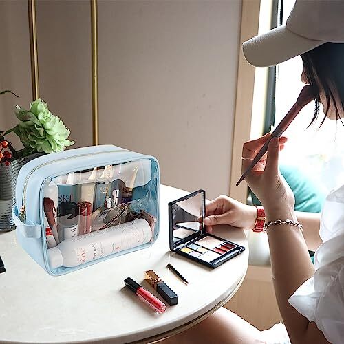 Extra Large Preppy Transparent Makeup Pouch Women Travel Clear TPU and ...