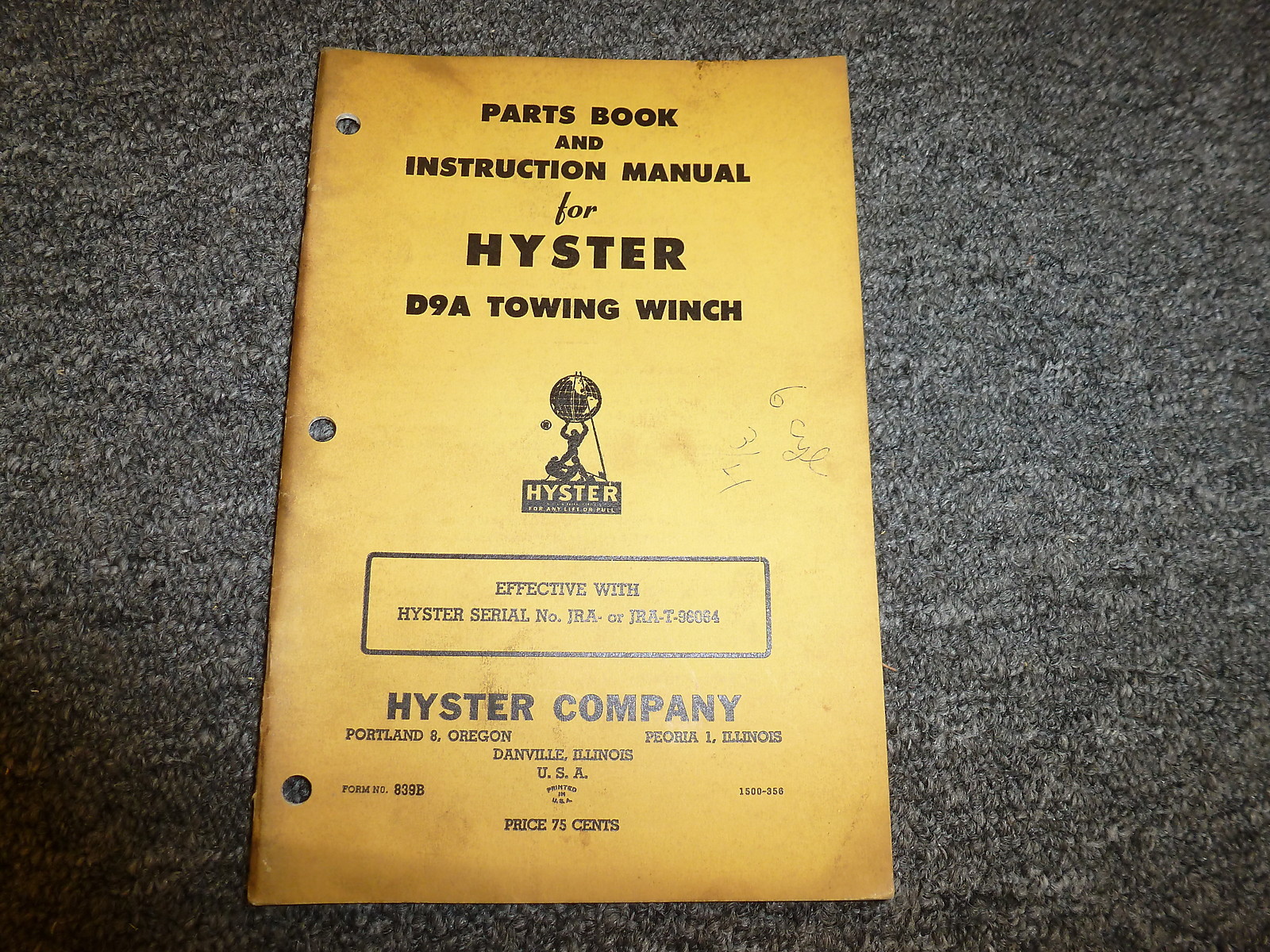 Hyster D9A Towing Winch For Cat D8 D9 Tractor Parts Catalog & Owner ...