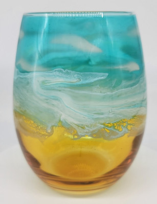 Beach Themed Glass Stemless Wine Glass Tumbler Epoxy Resin Art Decor 16 ...