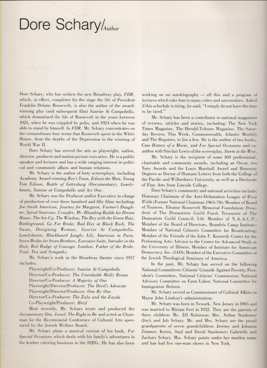 FDR, Robert Vaughn Autograph, 1977, Written by Dore Schary of MGM & RKO ...