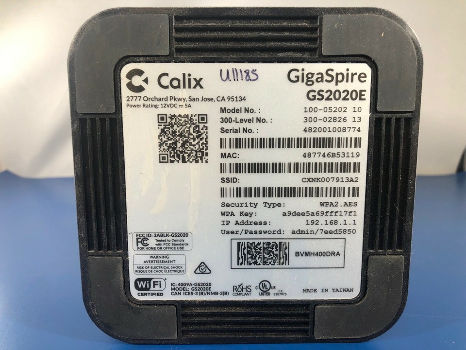 Calix Gigaspire GS2020E Blast u6.1 100-05202 AC Power Included Bundle ...
