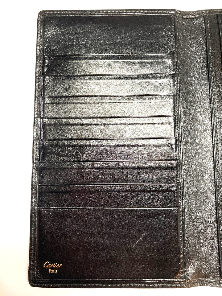 CARTIER VINTAGE PASHA GOLD CC EMBLEM LEATHER LONG WALLET BIFOLD FRANCE ...