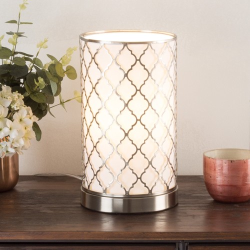 Uplight Table Lamp with Steel Finish, Fabric Overwrap, Laser Cut ...