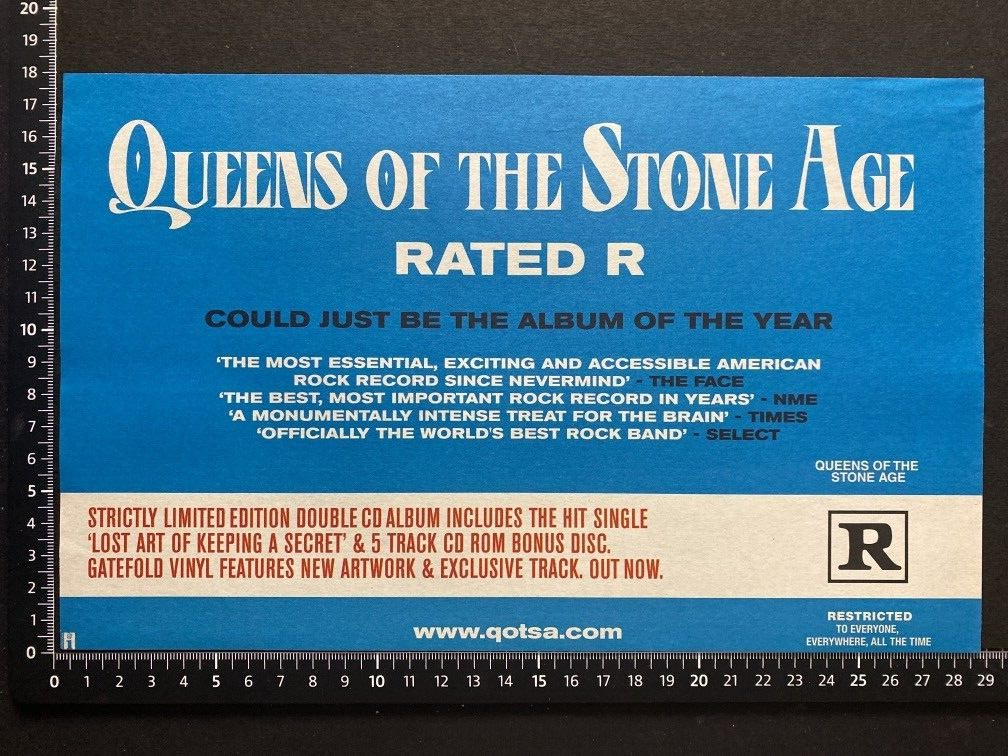 QUEENS OF THE STONE AGE - RATED R - 2000 ADVERT POSTER A4 SIZE M07 | eBay