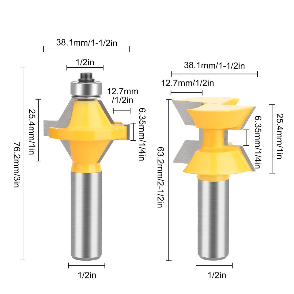 2 Bit Tongue and Groove Edge Banding Router Bit 1/2'' Shank Wood ...