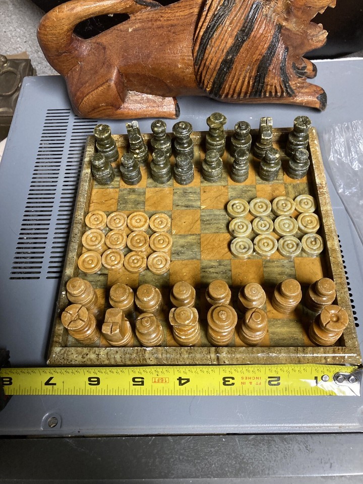 Marble Chess & Checkers Board Set Natural Stone Carved Pieces (SEE ...