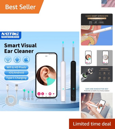 Smart Visual Ear Cleaner with Camera 1296P Ear Sticks USB C Charging ...