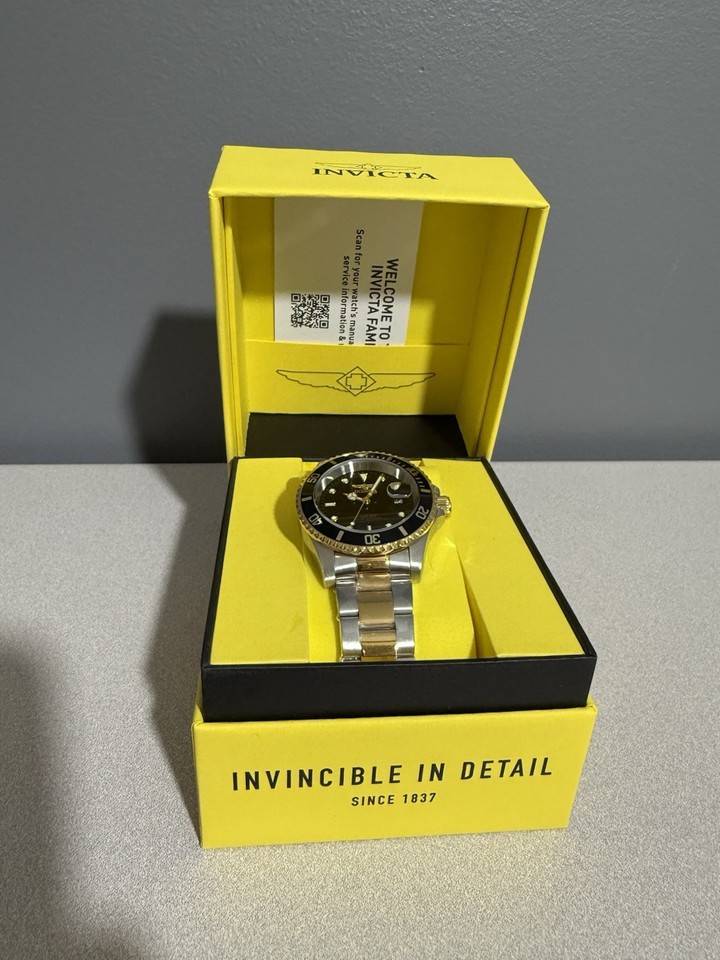 NEW Invicta Men's Watch Diver Quartz Black Dial Yellow Two Tone Bracelet 26973 886678324248| eBay