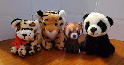 Plush Wild Animals Lot 4 - Mixed Brands 3"-4" Tiger Panda Leopard Red ...