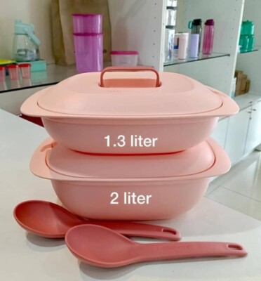 Tupperware Gourmet Server Set Peach Color 2L & 1.3L microwavable with ...