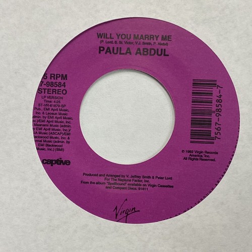 Paula Abdul - Will You Marry Me / Goodnight, My Love - 45 RPM Record ...