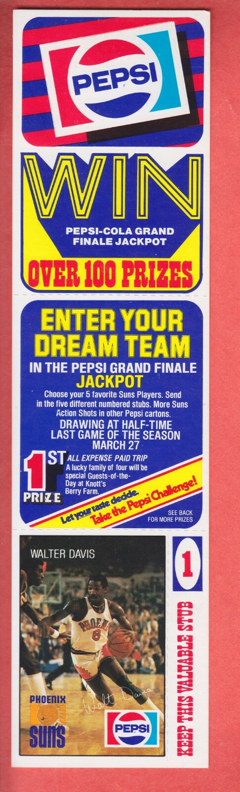 1980 PEPSI PHOENIX SUNS KYLE MACY ROOKIE , WALTER DAVIS, DENNIS JOHNSON ...