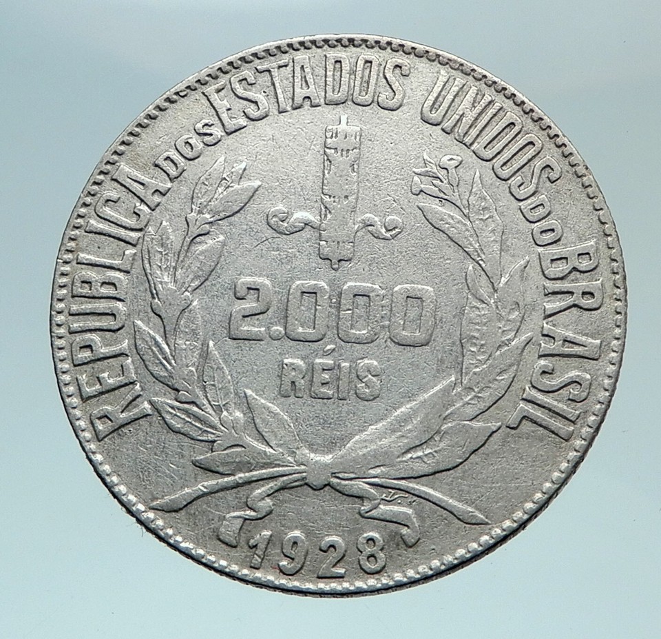 1928 BRAZIL Woman of Republic OLD Antique Brazilian Silver 2000 Reis ...