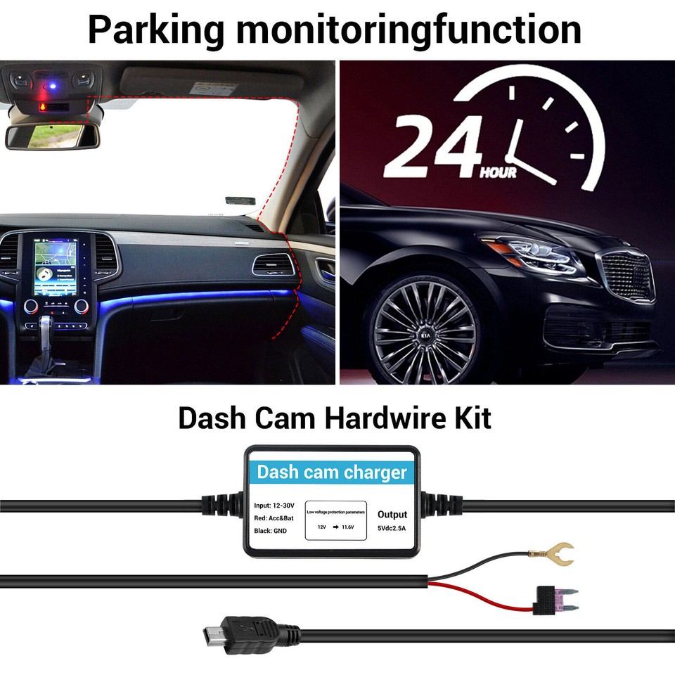 5V/2.5A Hard Wire Kit Mini-USB Car Camera for Dash Cam 24H Parking ...