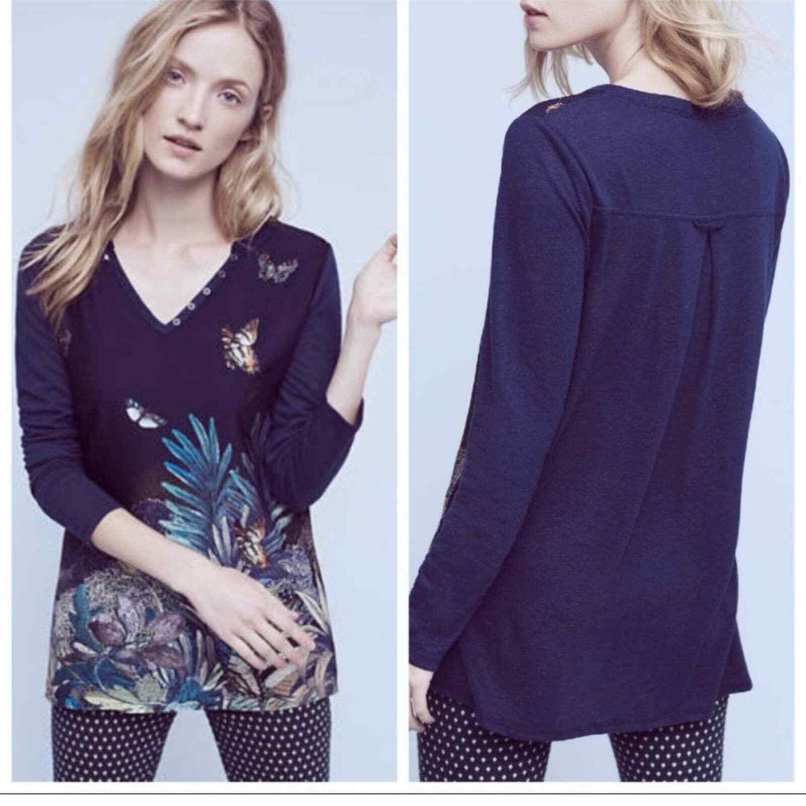 Anthropologie Akemi & Kin Navy Butterfly Top Small - Gem