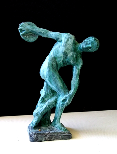 Roman disc thrower statue in verdigree applied finish. | eBay