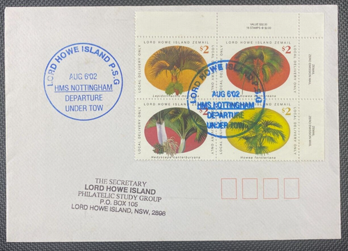 2002 Lord Howe Island $2 Zemail Block 4 HMS Nottingham Departure Under ...