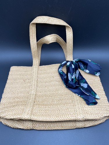 Draper James Tote Bag Straw Fabric Lined Magnetic Closure Zipper Pocket ...