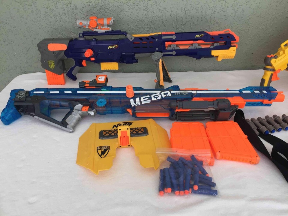 Lot 3 Nerf Guns N-Strike Mega Centurian Longshot CS-6 & Vulcan EBF-25 ...