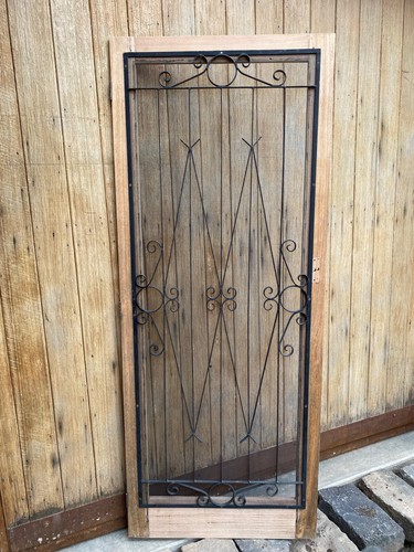 Old Original BLACK WROUGHT IRON HARDWOOD TIMBER SCREEN DOOR flywire fly ...