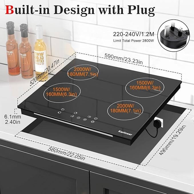 Karinear Plug in Induction Hob, 4 Zones Electric Hob 60cm, with Touch ...