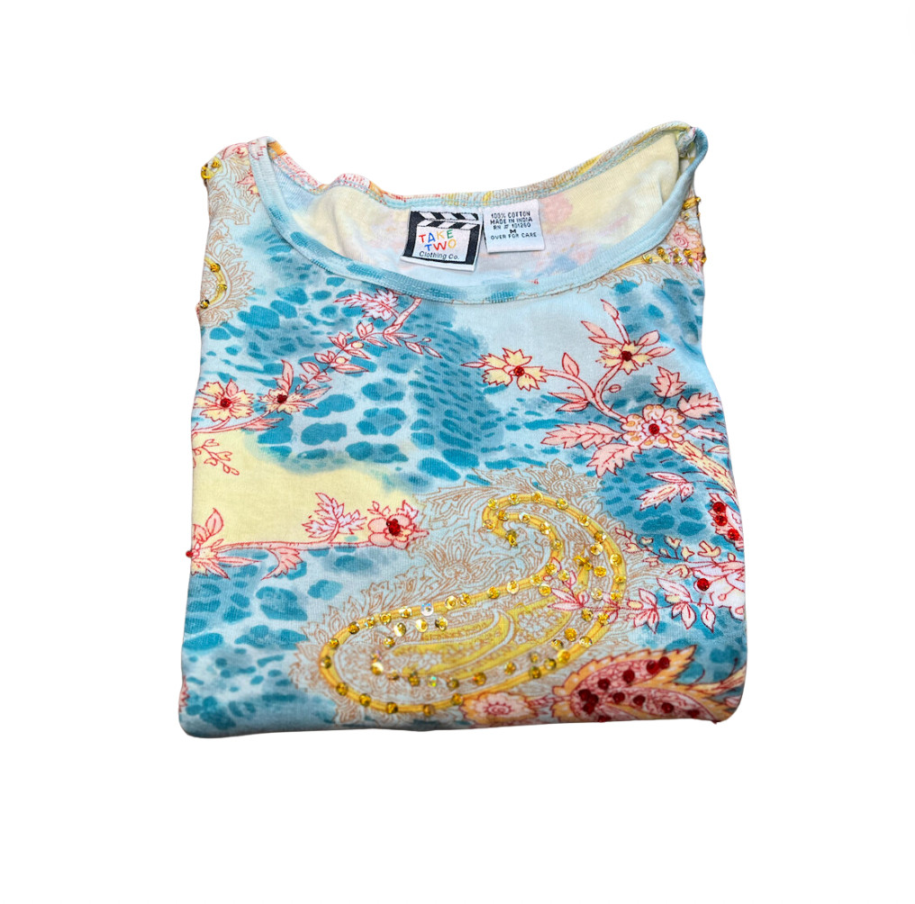 Vintage 1990s Early 2000s Beaded and Paisley Tee Shir… - Gem