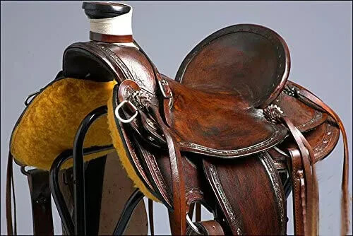 Western wade tree roping Leather Horse Saddle Full Tack Set. Size-10 ...