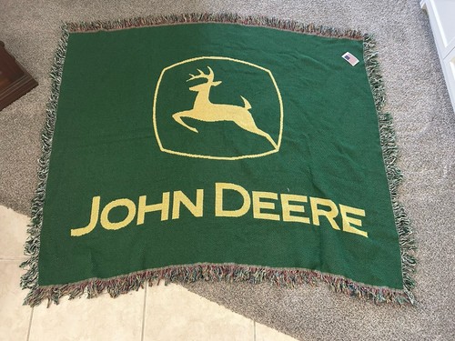 JOHN DEERE Green & Yellow Cotton Woven Fringed Throw Blanket ...