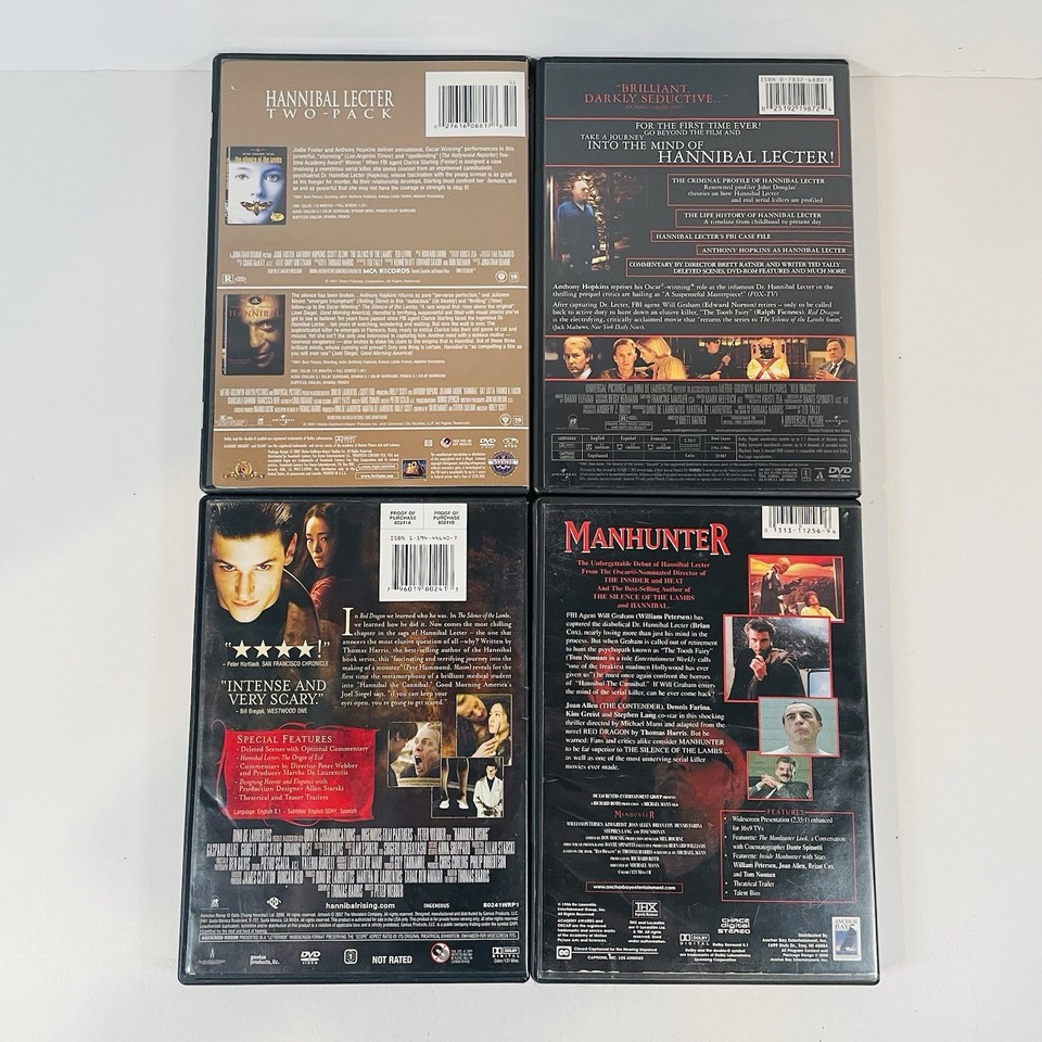 Hannibal Lecter 5 Film DVD Lot: Hannibal, Manhunter, Red Dragon, Rising ...