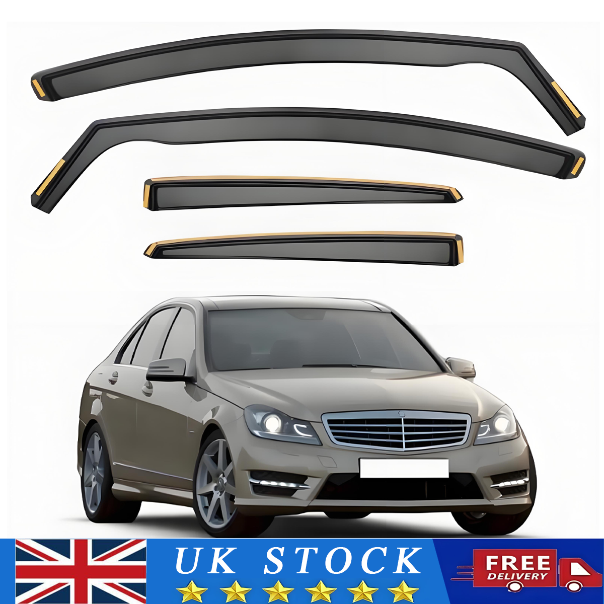 For 2007-2014 Mercedes C-Class W204 4-Door Saloon Wind Deflectors 4pc ...