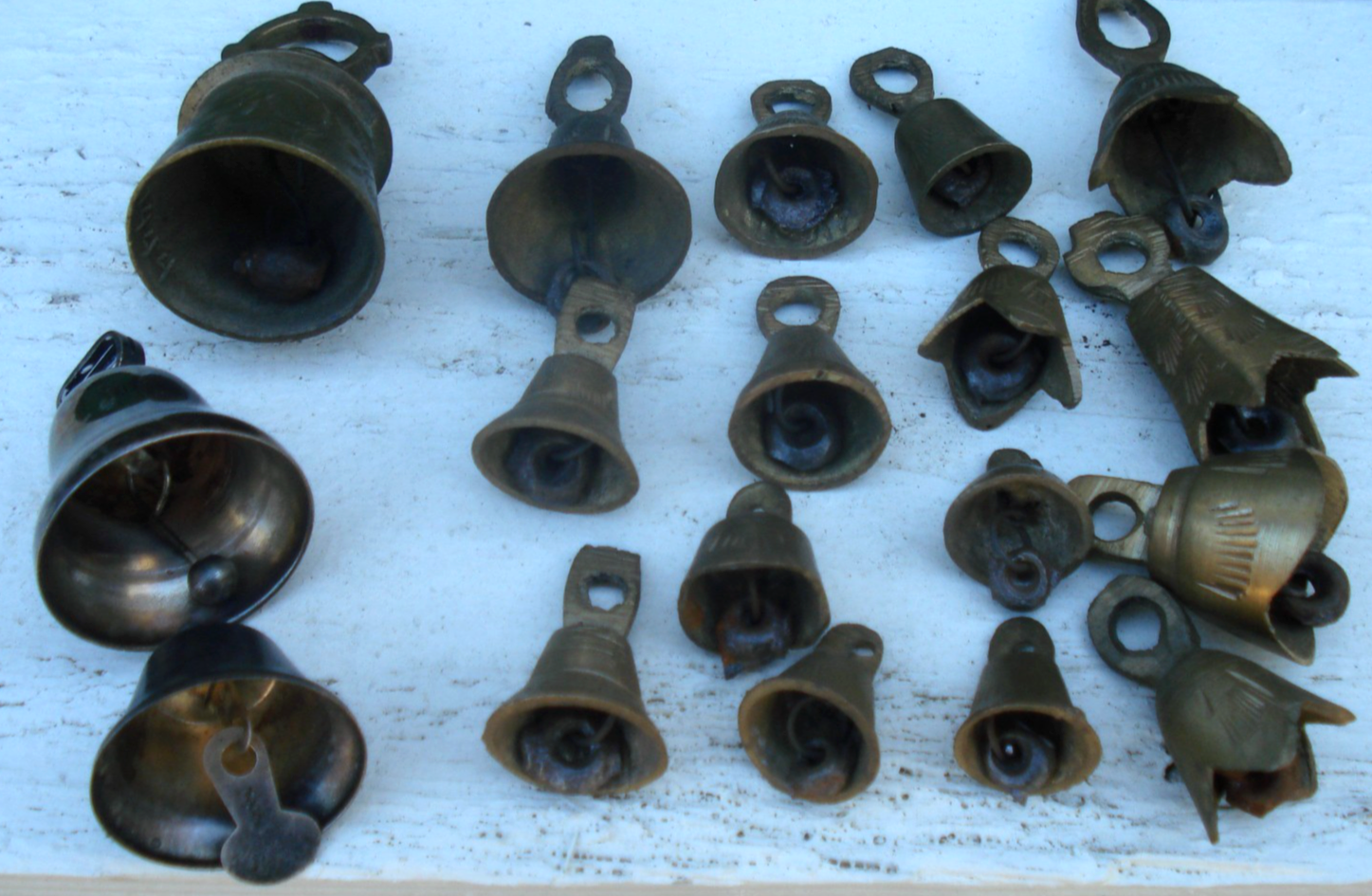 Mixed LOT of 18 miniature BELLS...most of which are brass and a couple ...