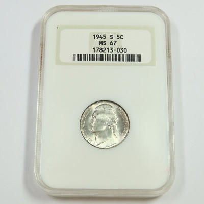 1945 S NGC MS67 - Toned Silver Jefferson War Nickel US 5c Coin #50591A ...