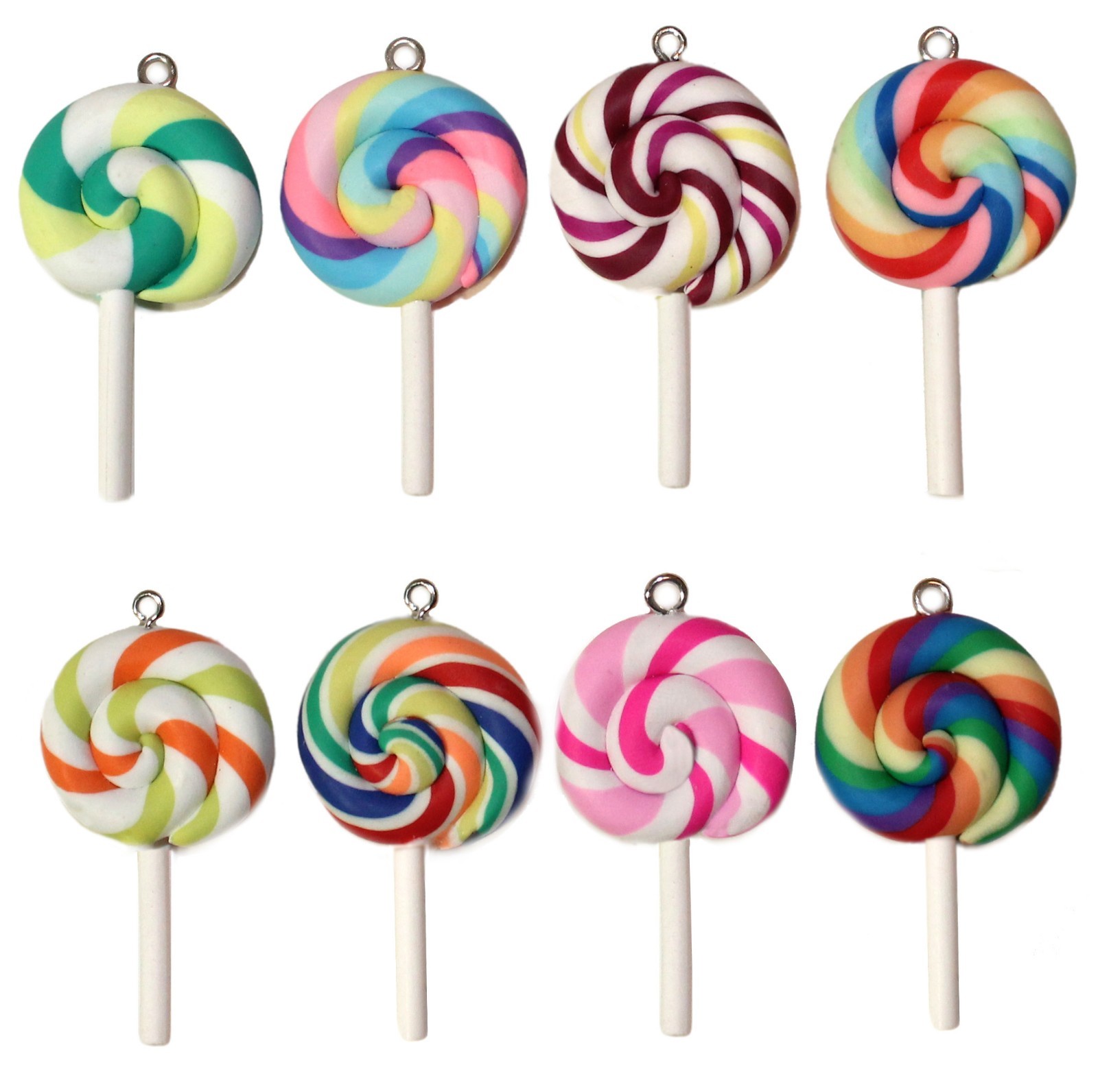16 PC Mini Lollipops Clay Pendant Charm Ornaments, DIY Craft Jewelry ...