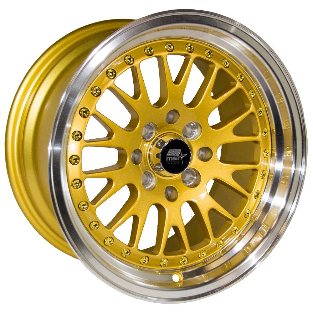 MST MT10 Rim 15X8 4x100/4X114.3 Offset 25 Gold w/Machined Lip (Quantity ...