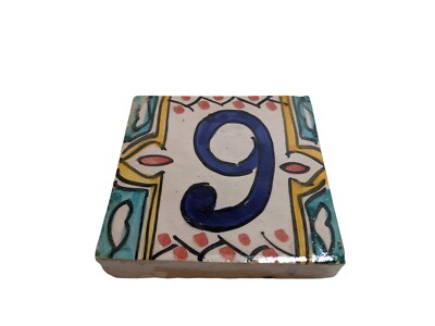 1 x Moroccan Zellige House Number Tiles | Number 9| NINE | 10cm / 4 ...