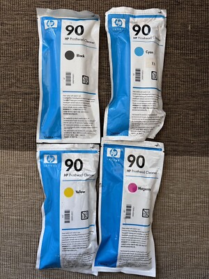 Lot 4 Genuine HP 90 C5054A Black + color Printhead Cleaner | eBay
