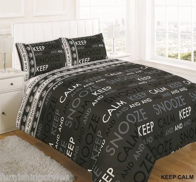 KEEP CALM BLACK DUVET SET QUILT COVER WITH PILLOW CASES BEDDING SET ALL ...