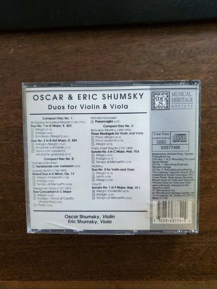 OSCAR & ERIC SHUMSKY - Duos For Violin & Viola - 3 CD -**Mint Condition ...