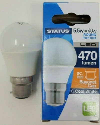 10 x Status LED Golf Round Bulbs B22 Bayonet Cap BC Cool White 4000K 5 ...
