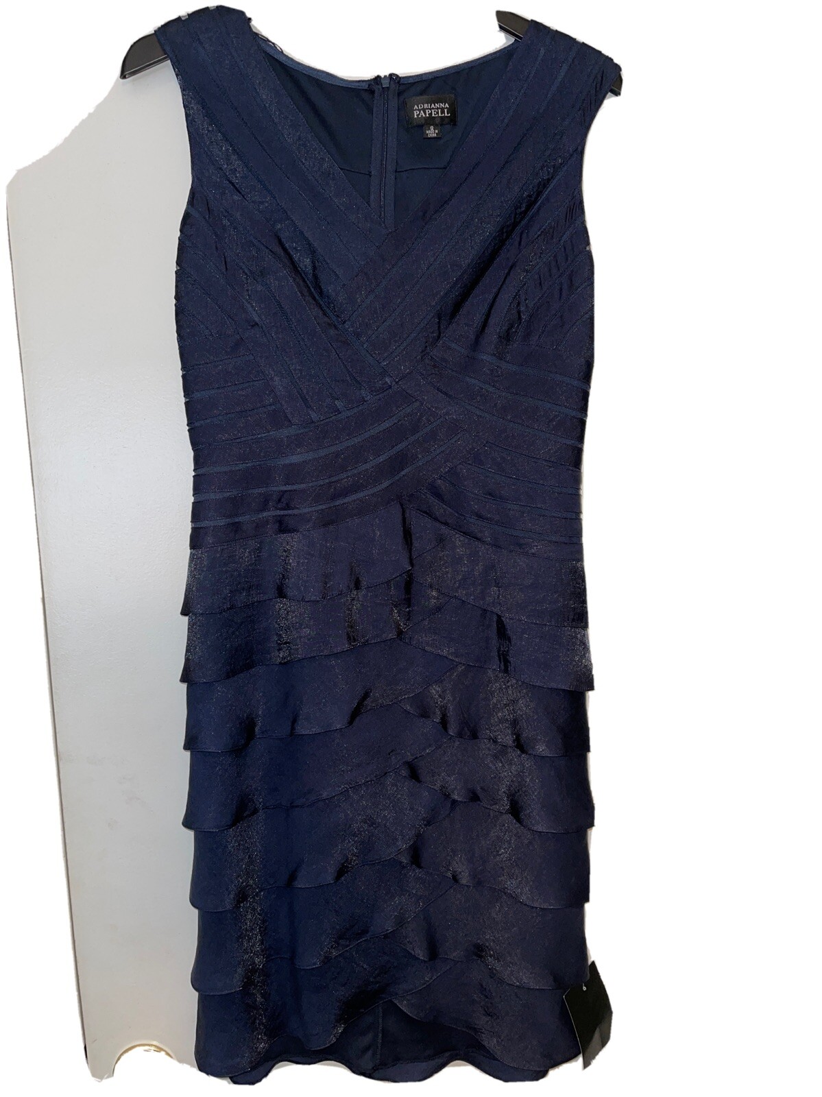 NWT Adrianna Papell Womens 12 Black Tiered Shutter Pleat Evening Dress ...