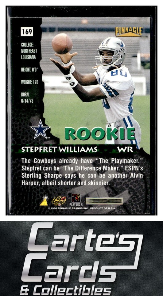 Stepfret Williams 1996 Pinnacle #169 Dallas Cowboys RC TTM/IP Signed ...