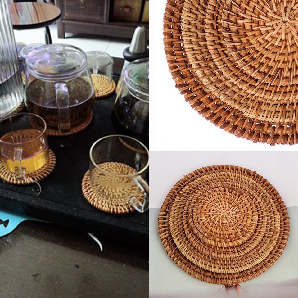 New Kitchen Handmade Insulation Table Padding Cup Mats Rattan Coasters ...