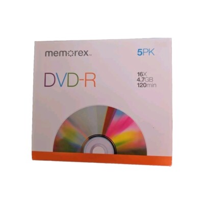 New Genuine Memorex DVD-R Blank Recordable Discs 16X 4.7GB 120Min 5 ...