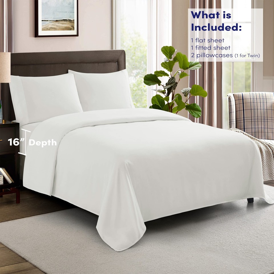 600 Thread Count Egyptian Cotton King Bed Sheet Set, Deep Pocket, White ...