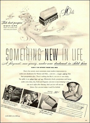 1943 WW2 era AD LOR-ODO New Solid Under Arm Deodorant Mermaid from L ...