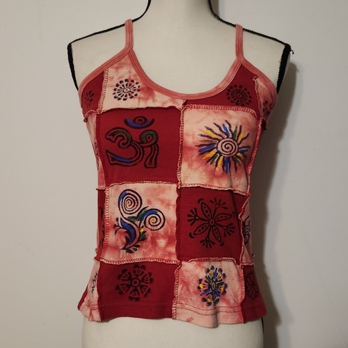Nepalese Red Pink Om Mandala Patchwork Hand Painted Tank Top Made In ...