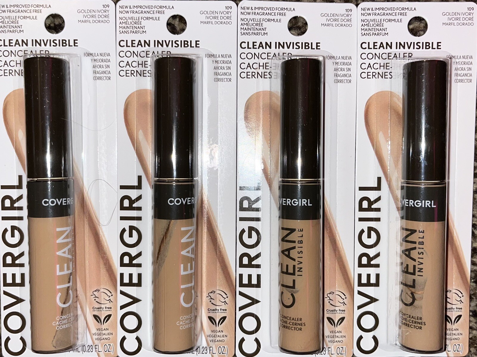 *4 PACK* CoverGirl Clean Invisible CONCEALER Frag Free 109 Golden Ivory ...