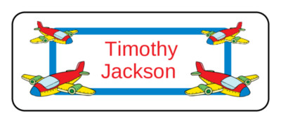 30 personalized airplane name tag stickers, tags, school supply labels ...