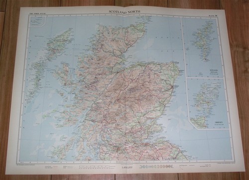 1955 VINTAGE PHYSICAL MAP OF SCOTLAND HIGHLANDS SHETLAND / SCALE 1: ...