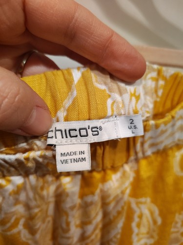 Chico's Yellow Paisley Print Off Shoulder Linen Top Sz 2 (L)-Resortwear ...